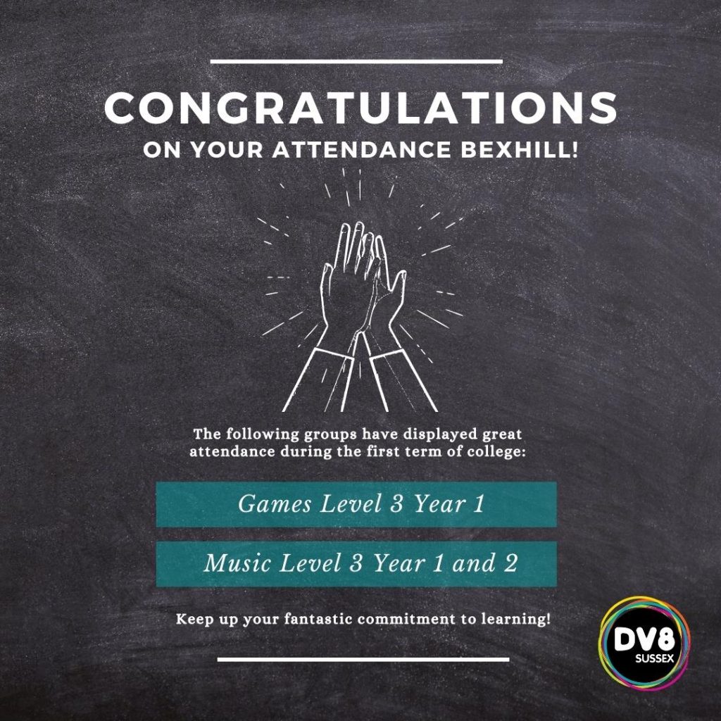 Congratulations on High Attendance - Term 1 2021/22 - DV8 Sussex